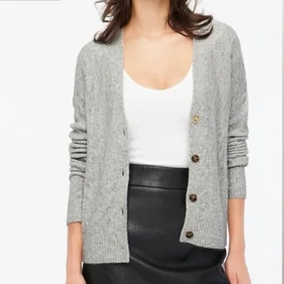 J. Crew Factory | Sweaters | J Crew Heather Platinum Cableknit Cardigan ...